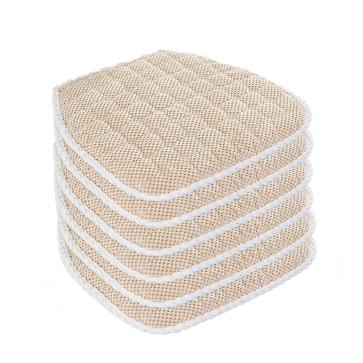 Kitchen Chair Cushions Set of 6 U Shape, 6 Seat Cushions for Dining Room Chairs, Chair Pads for Dining Chairs Washable Detachable, Non Slip Chair Pads with Ties Beige