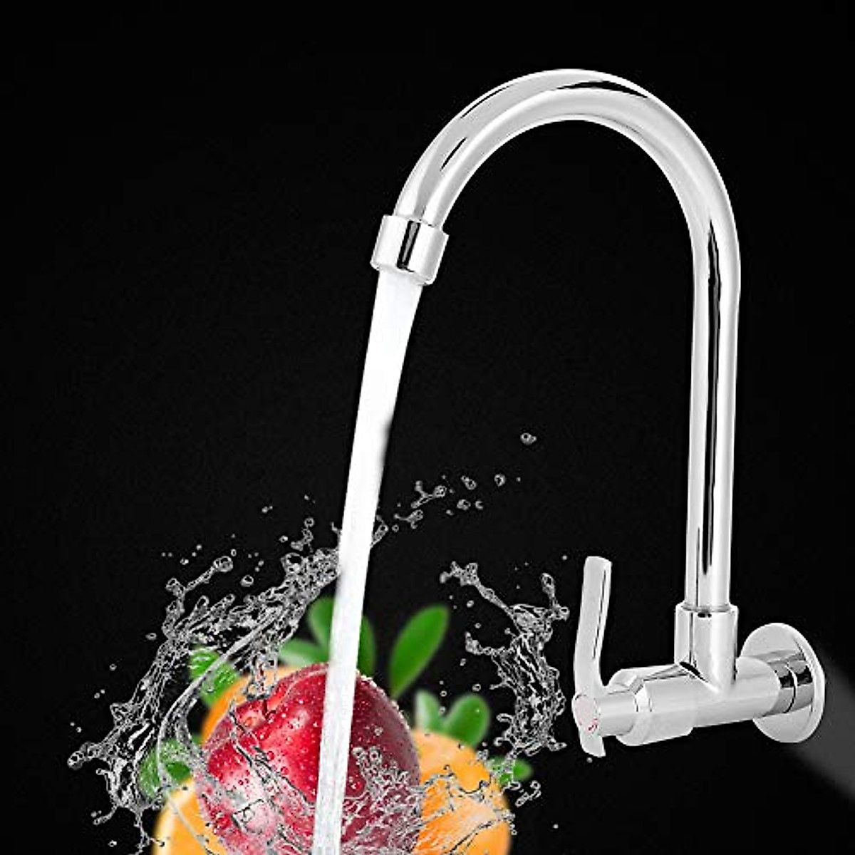Wifehelper Household Kitchen Faucet Single Cold Wall-Mounted Faucet Tap G1/2in Rotate (Without Hose)