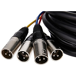 Monoprice 4-Channel XLR Male to XLR Female Snake Cable - 20 Feet - Black/Silver, Metal Connector Housings, Plastic and Rubber Cable Boots