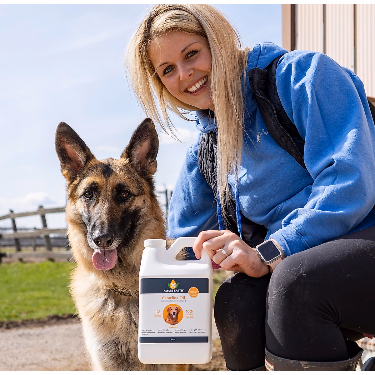 Smart Earth Camelina Oil for Dogs - Omega 3, 6, 9 Supplement for Healthy Skin, Shiny Coat & Flexible Joints - Dog Joint Supplement - Natural Canine Wellness - Omega 3 for Dogs (Pump Included - 64oz)