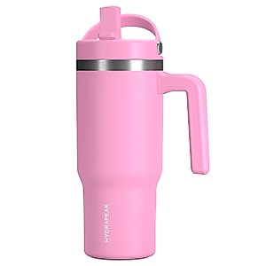 Hydrapeak Kids Voyager 18 oz Tumbler with Handle and Flip-Up Straw Lid | Spill Proof and Leak Resistant | Reusable Stainless Steel Water Bottle | Gift for Kids Boys Girls | Bubblegum
