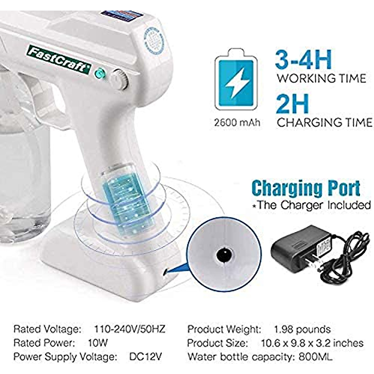 Atomizer Sprayer Gun Blue Light Nano Rechargeable Steam Fogger Gun for Office, School, Restaurant, Garden, Home - Steaming Sprayer Atomizer Gun