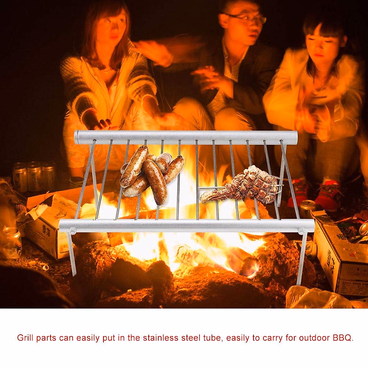 Camping Grill, Portable Compact Camping Grill Stainless Steel Folding BBQ Tube Outdoor Backpackers