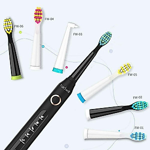 GSParts 12 pcs Replacement Hard Bristle Brush Heads For Fairywill Electric Toothbrush Black