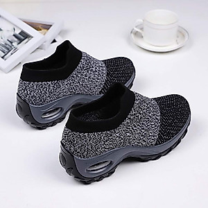 Women's Walking Shoes Sock Sneakers - Mesh Slip On Air Cushion Lady Girls Modern Jazz Dance Easy Shoes Platform Loafers Grey,8