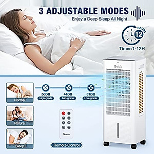 Grelife Portable Evaporative Air Cooler, 3-IN-1 Air Cooler with Fan & Humidifier, 1.58Gal Water Tank for Bedroom Room Office Garage