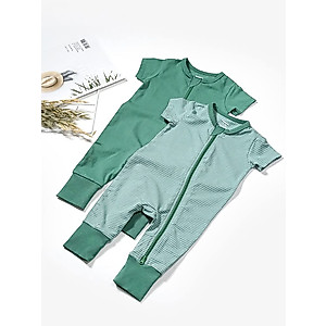 Teach Leanbh Baby Boys Girls 2-Pack Romper Jumpsuits Cotton 2 Way Zipper Short Sleeve Footless Sleep and Play 3-24 Months (Green, 12-18 Months)