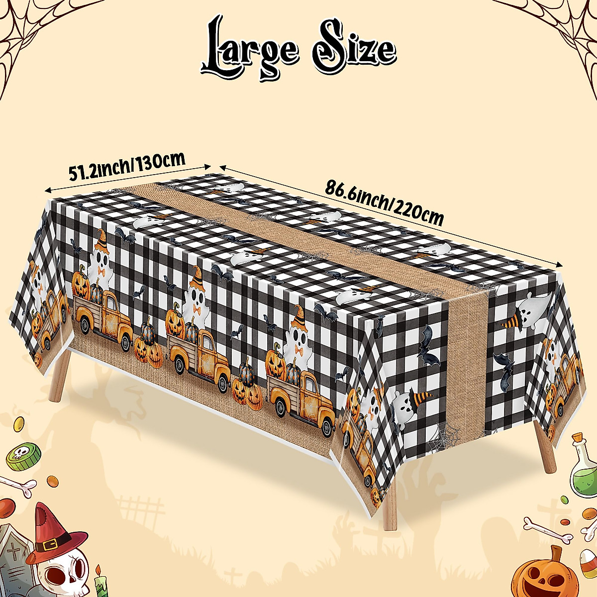 Haooryx 3 Packs Halloween Party Little Boo Tablecloth Decoration Set, Cute Ghost Bat Pumpkin Disposable Plastic Tablecloth, Cartoon Plaid Table Cover for Halloween Table Decor Party Supplies