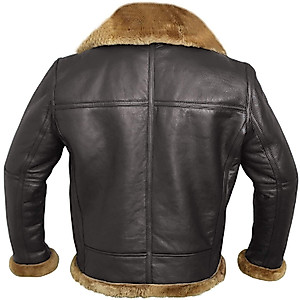 Marco Enzolani RAF Bomber Ginger Men B3 Bomber Jacket Aviator Real Shearling bomber Sheepskin Leather Jacket (Brown, m)