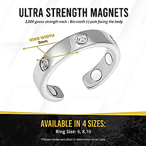 MagnetRX® Magnetic Ring Women - Elegant Crystal Ring - Magnet Rings Women (Silver | Ring Size: 8)