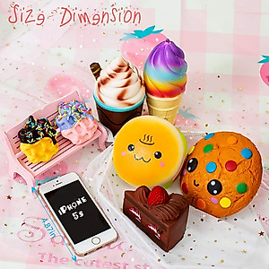 SYYISA Jumbo Squishies Slow Rising [7-Pack]: Cake, Ice Cream, Bread, Chocolate Cookie, Chocolate Frappuccino, and Waffles Kawaii Soft Food Squishy Toys - Squishys are Great Sensory Toys for Kids!