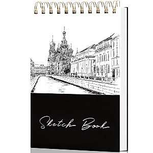 Top Spiral Sketchbook for Drawing Hardcover 5.5 x 8.5 Small Sketch Book for Women Men Girl 105 Sheets (68lb/100gsm) Premium Paper Sketch Pad, Black