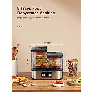 Reemix Electric 8 Trays Food Dehydrator Machine, 400W Jerky Dryer with Temperature Control 95-176℉, Electric Food Preserver for Fruits, Veggies, Meats & Dog Treats