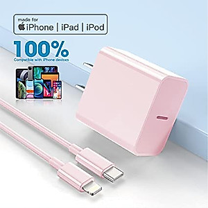 [Apple MFI Certified] iPhone Charger Apple Block USB C Fast Wall Plug with 6ft USB C to Lightning Cable for iPhone13/14/14 plus/12/pro/pro max/11/Air pods pro/iPad air 3/min4 (Pink, 1PACK)