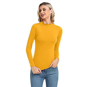 Women Long Sleeve Thermal Top Lightweight Mock Neck Shirts Slim Fit Layer Top Mustard Large