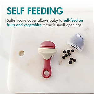 Boon PULP Silicone Baby Feeder — 2 Count — Orange/Pink and White/Mauve — Soft Silicone Vegetable and Fruit Feeders — Teething Baby Essentials