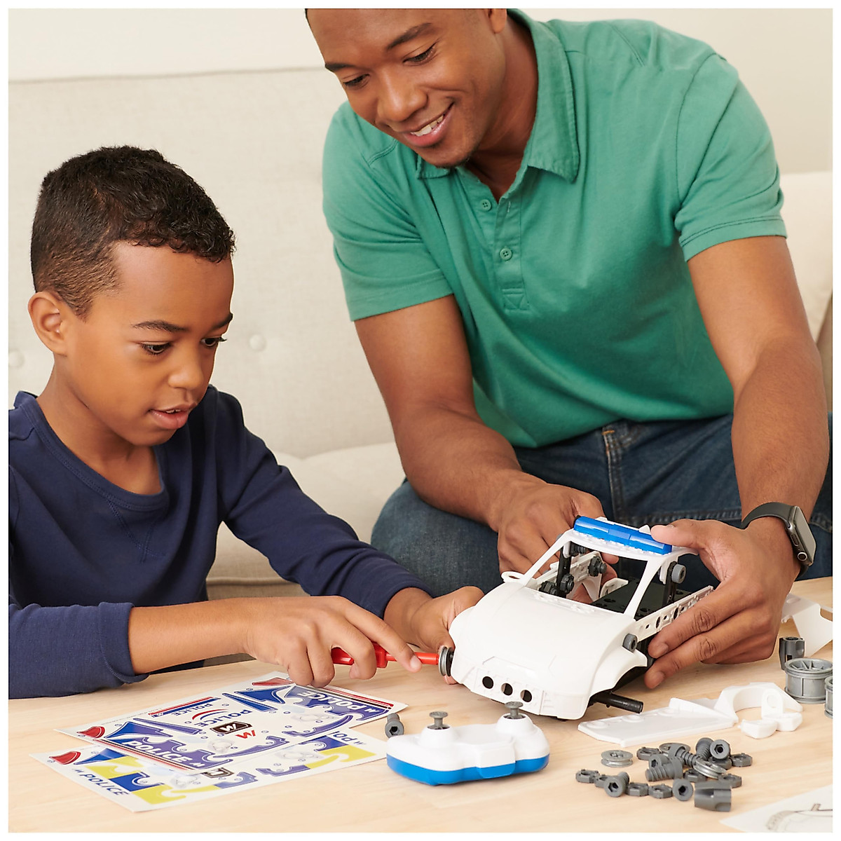 Meccano Junior, RC Police Car with Working Trunk and Real Tools, Toy Model Building Kit, STEM Toys for Kids Ages 5 and up