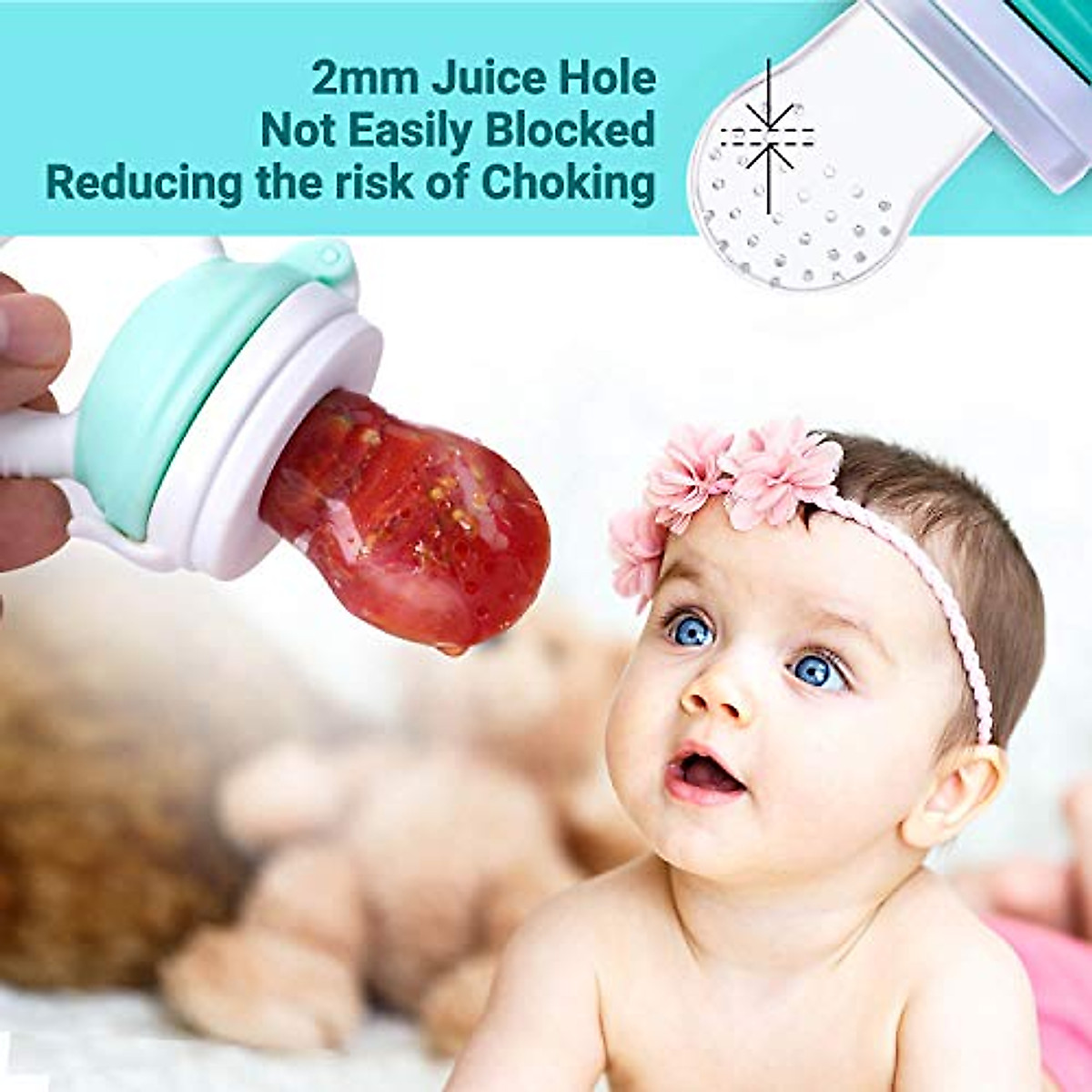Baby Fruit Food Feeder Pacifier - Fresh Food Feeder, Infant Fruit Teething Teether Toy for 3-24 Months, 6 Pcs Silicone Pouches for Toddlers & Kids & Babies, 2-Pack (Light Pink)