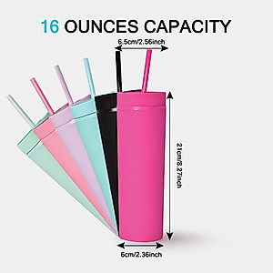 sweet grain Multicolor Skinny Tumblers with Lids and Straws(6 Pack) - 16oz Matte Pastel Colored Skinny Acrylic Tumblers, Double Wall Plastic Tall Skinny Tumblers Bulk for Cold Hot Drinks