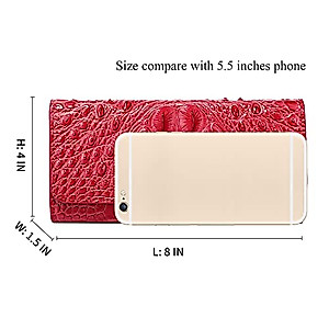 PIJUSHI Women Leather Wallet Embossed Crocodile Clutch Wallets for Women Card Holder Organizer (8013, red)