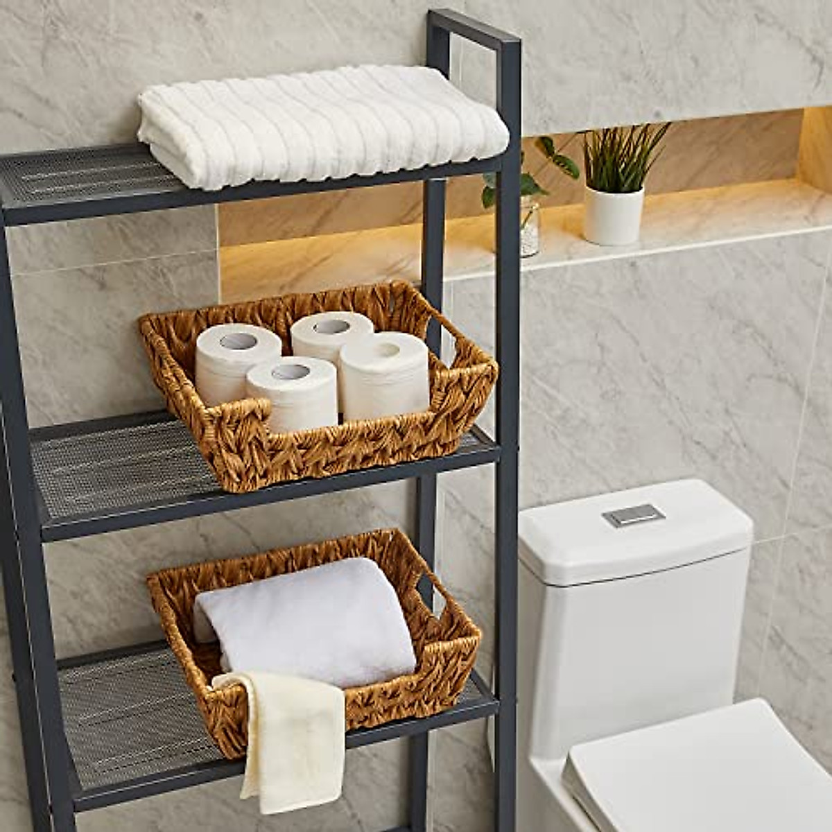 JMKaixin Wicker Storage Baskets, Water Hyacinth Storage Basket with Built-in Handles,2-Pack Hand Woven Baskets with Carry Handles for Storage 13.75" x 11" x 5"