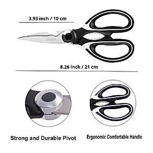 JSITON Ultra Sharp Premium Heavy Duty Kitchen Shears and Multi Purpose Scissors (Pack of 2,Black White & Black Red)