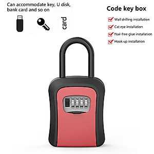 lamphle 1 Set Key Box with Code Wall Mount Organizer 4 Digit Key Combination Lock High Hardness Quick Reset Safe Lock Box Plastic with Hanging Hook Storage Key/Card Password Lock Black