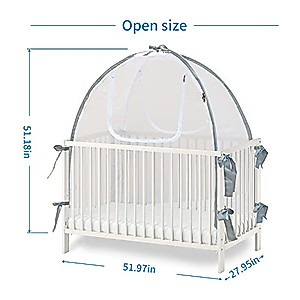 Baby Crib Tent Safety Net, Durable Strong Self-Locking Zippers, Protects from Climbing Out and, Insects, Mosquitoes, Installs with Rods (Crib 52.25" - 28.25")