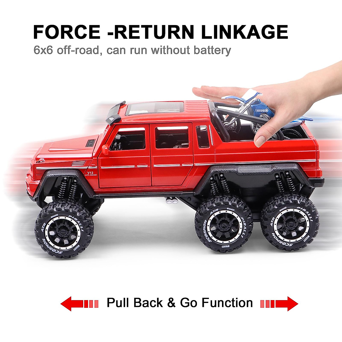 Metal Truck Model Car Toy - 6x6 Off-Road Creative Decorative Model Diecast Truck with Sound and Light,Toy Truck for Boys and Girls Aged 3+ Years (Black)