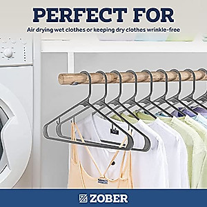 Zober Plastic Hangers 50 Pack - Gray Plastic Hangers - Space Saving Clothes Hangers for Shirts, Pants & for Everyday Use - Clothing Hangers with Hooks
