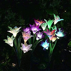 TDA Solar Lily Flower Light Outdoor Garden Decorative Solar Lights Stake Multi-Color Changing LED Solar Light for Walkway Pathway Backyard Patio Yard Landscape Decoration (2 Pack)