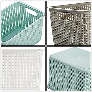 WUWEOT 9 Pack Plastic Storage Basket Bins Organizer, Cabinet and Shelf Basket with Handle,10" L x 6.8" W x 5.5" H, 3 Colors