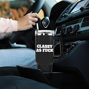 40 oz Tumbler with Handle Classy As Fuck Tumbler Personalized Tumblers with Lid and Straw Insulated Tumbler Stainless Steel Tumblers