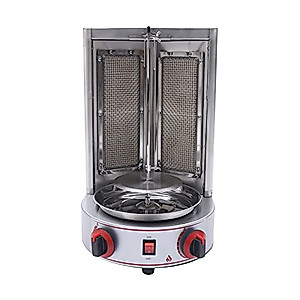 Commercial Vertical Gas Broiler Machine Kebab Gyro Grill Machine Rotisserie with 2 Burner for Home Restaurant Kitchen 3000W 110V
