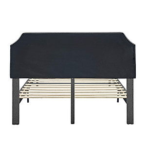 Amazon Basics Upholstered Platform Bed with Button-Tufted Headboard, Wood Slat Support, Easy Assembly - Full, Dark Gray