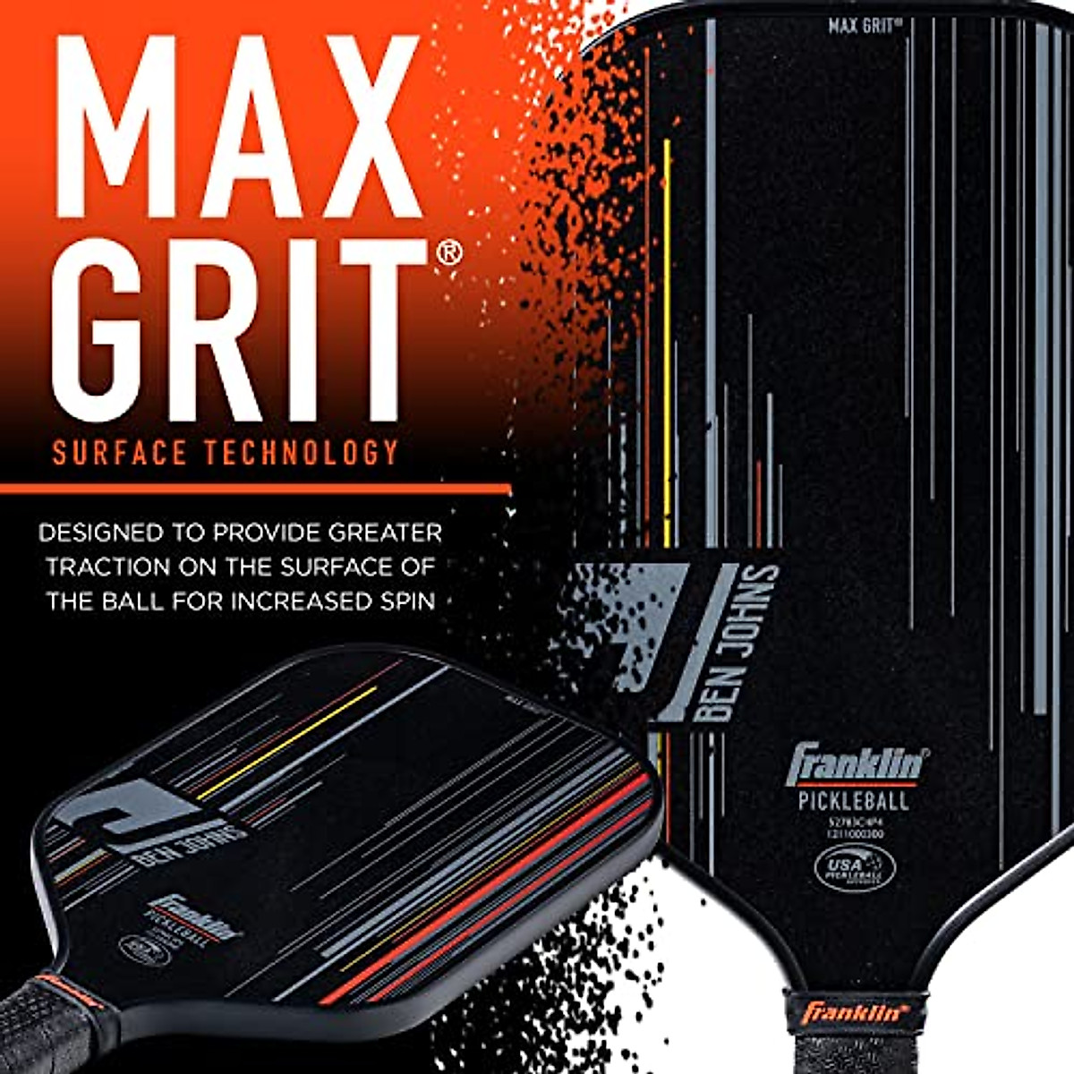 Franklin Sports Pro Pickleball Paddle - Signature Series 13MM Pickleball Paddle with MaxGrit Technology - Black/Orange