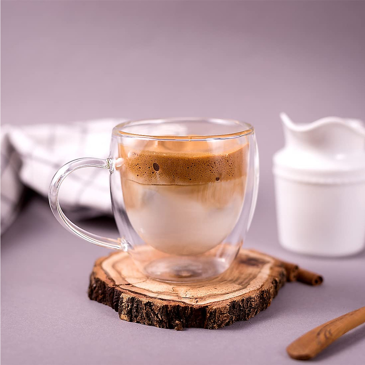 Set of 4 Cappuccino Glass Mugs,Double Wall Insulated Coffee Mugs,Clear Glass Mugs with Handle,Glass Coffee Cups,Perfect for Latte, Americano, Espresso,Cappuccinos,Tea, Beverage(250ml /8.45oz)