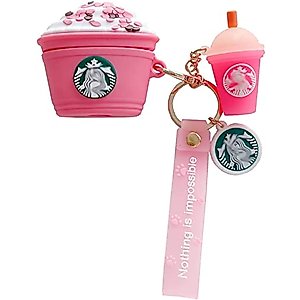 ZBDLXMD Compatible with AirPods 3rd Generation,(2021 Release) Cute 3D Cartoon Kawaii Funny Fun case,Designed with Drink Cup Keychain for Apple AirPods 3 Charging Case(Pink Coffee Cup)