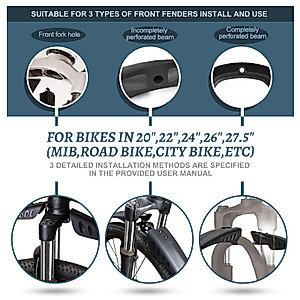 Bike Fender Set with 26ft DIY Reflective Tape, Adjustable Bicycle Fenders for 22"/24"/26"/27.5", 3 Parts-Universal Full Cover Thicken Widen, Front/Rear Mud Guards Fit for MTB Mountain Road Bike