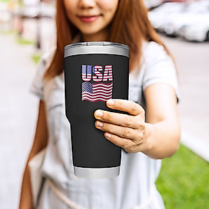 AAFEEN Black Coffee Tumbler Cup 30 oz | Double Walled Insulated Flask | Rust Proof Stainless Steel Hot and Cold Tumbler with Magslider Lid | Tea, Coffee Travel Mug for Men & Women with USA Flag Logo