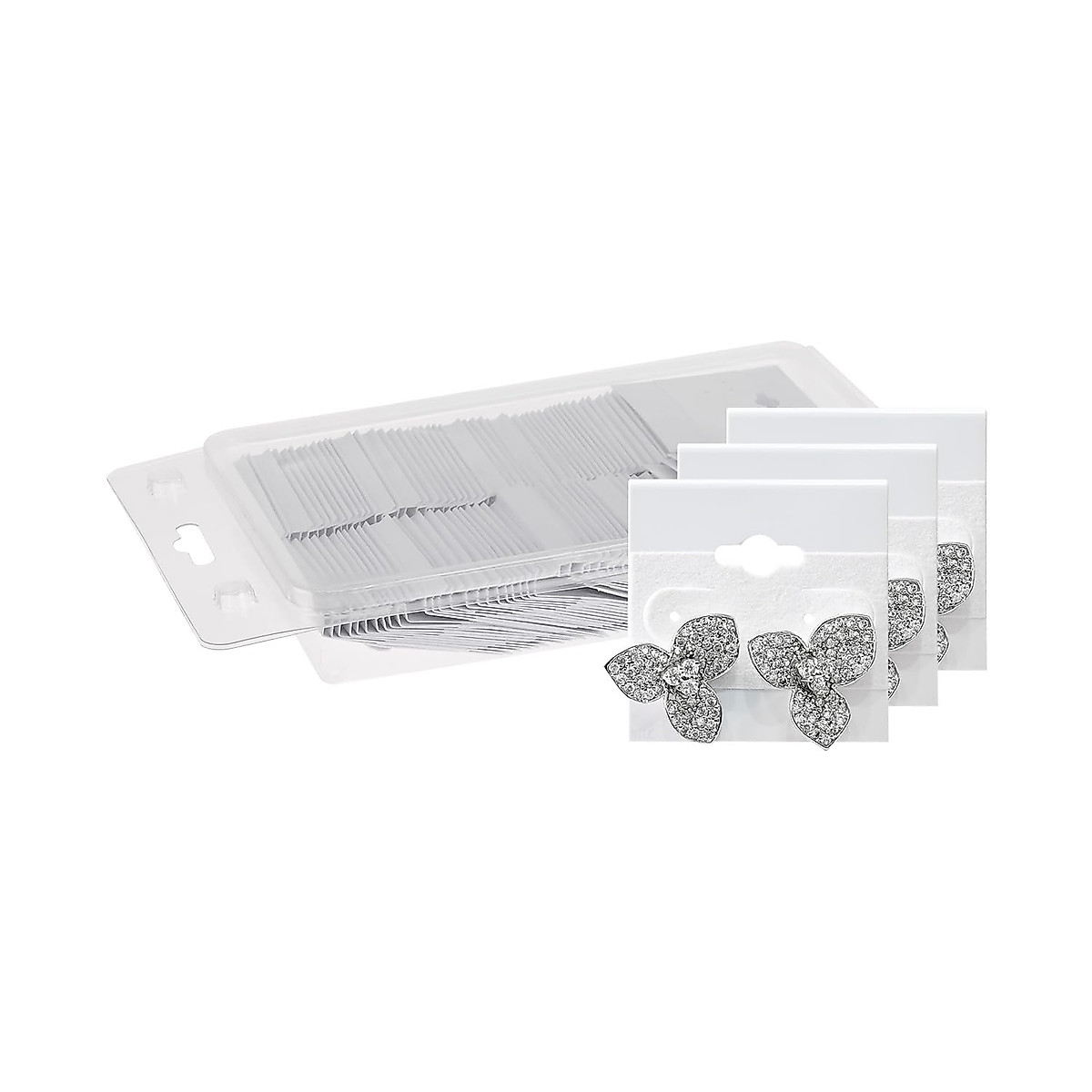 MOOCA 100 pieces of 1.5 x 1.5 inches Plain White Hanging Earring Cards Earring Card Holder, Earring Display Cards for Ear Studs, Velvet Plastic Display Earring Card Holder