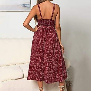 Boho Dress for Women Sleeveless V Neck Dress Flowy Ruffle Hem Long Boho Dresses A Line Casual Sundresses with Pockets Wine