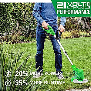 21V Cordless String Trimmer Grass Trimmer Garden Edger Tool for Lawn Trimming, Lawn Care, with 2 Li-ion Battery and Charger,Green