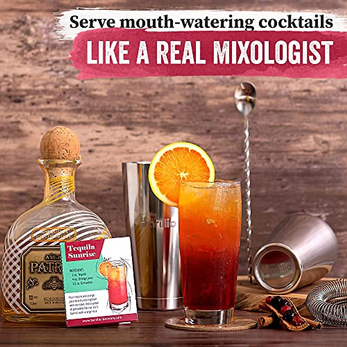 Boston Shaker Cocktail Shaker Set | Professional Bartender Kit with Weighted Martini Mixer, Hawthorne Strainer, Jigger, Mojito Muddler, Mixing Spoon & 2 Liquor Pourers……