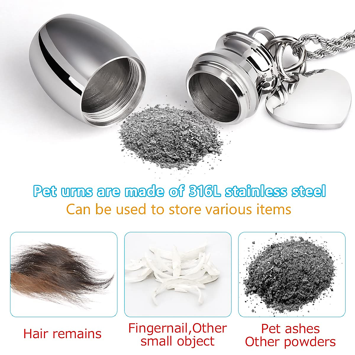 ChunlongFour Waterproof Pet Urn Necklace for Dogs Ashes, Cat Dog Urn Ashes Necklace for Cremation Ash Keepsake Memorial Jewelry Pend