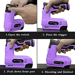 BHTOP Purple Cordless Staple Gun, 4V Power Brad Nailer/Staple Nailer，Electric Staple with Rechargeable USB Charger (Include 1500pcs Staples and 1500pcs Brad Nails)