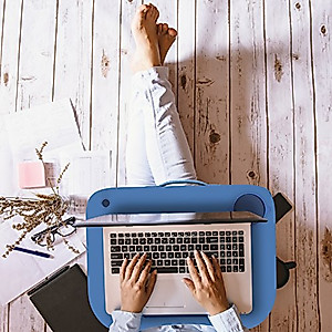 Laptop Lap Desk, Portable with Foam Filled Fleece Cushion, LED Desk Light, Cup Holder-for Homework, Drawing, Reading and More by Lavish Home (Blue)