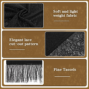 Jeffdad Women's Floral Lace Scarf Shawl wif Tassels for Women's Evening Dress Evening Party Mesh Wedding Shawls (Black)