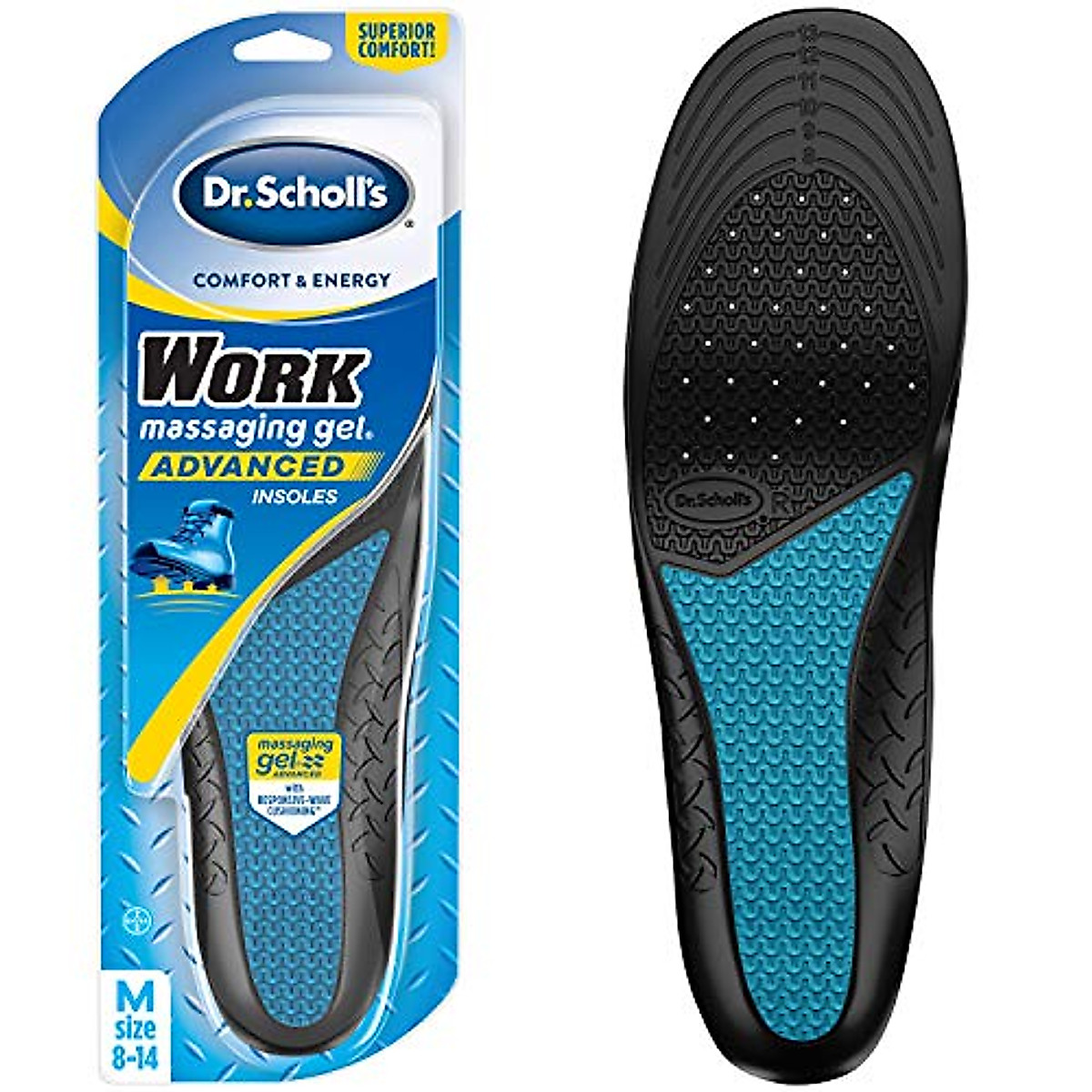 Dr. Scholl’s Sport Insoles Superior Shock Absorption and Arch Support (for Men's 8-4, Also Available for Women's 6-0), 1 Pair & Work Massaging Gel Advanced Insoles for Men Shoe Inserts
