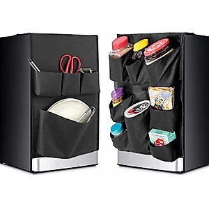 Kingshion Fridge Dust Cover Top, Mini Fridge Caddy Organizer, 14" Width Refrigerator Storage Bag with Extra 12 Pockets for Dorm Office Pantry, Flatware, Utensils, Spice, Cutlery, Napkin, Daily Stuff